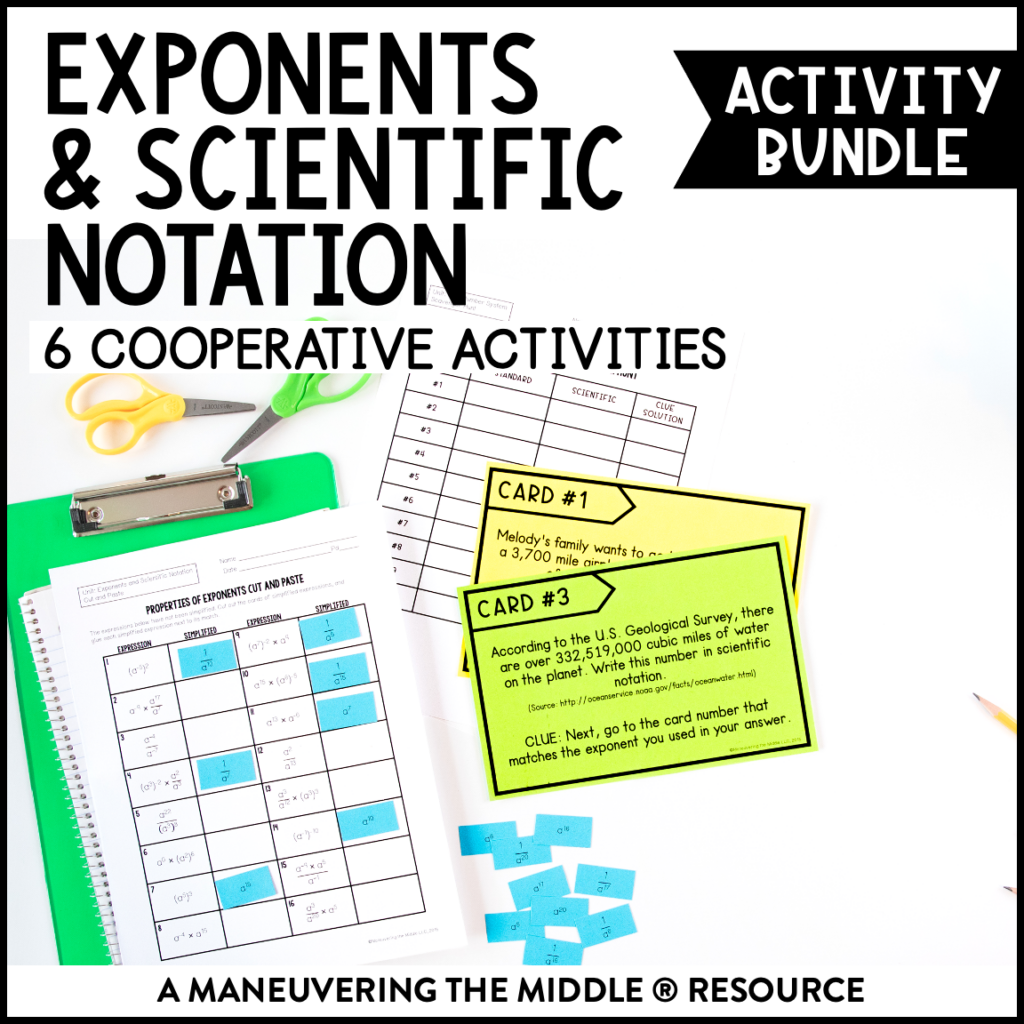 Exponents and Scientific Notation Activity Bundle 8th Grade ...