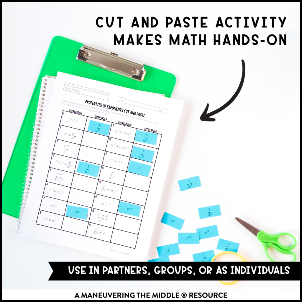 Exponents and Scientific Notation Activity Bundle 8th Grade ...