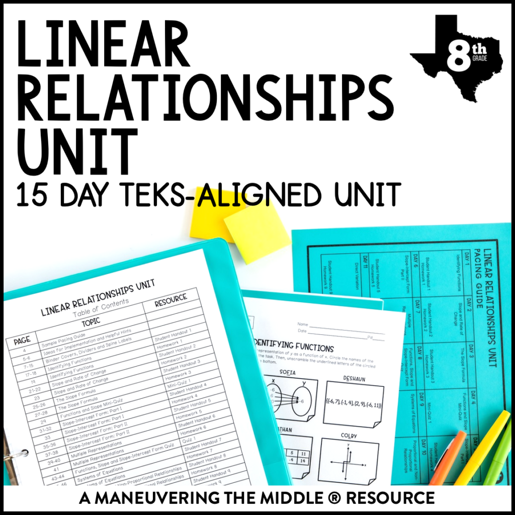 Linear Relationships Unit 8th Grade TEKS - Maneuvering the Middle