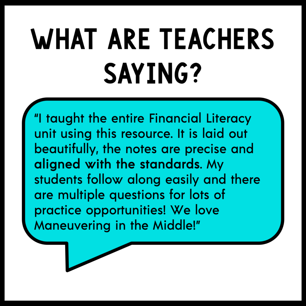 Personal Financial Literacy Unit 8th Grade TEKS - Maneuvering the Middle