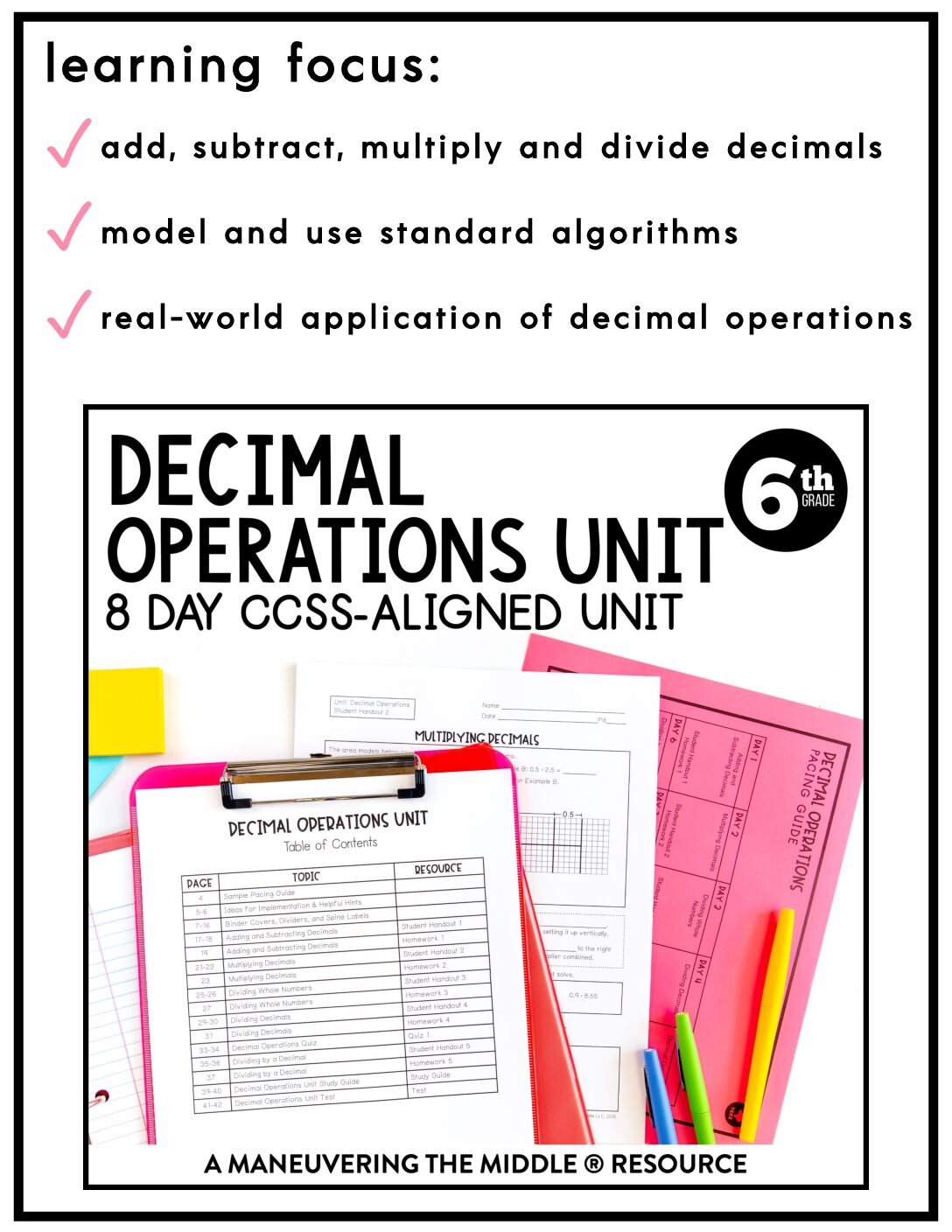 Decimal Operations Unit 6th Grade CCSS Maneuvering The Middle Decimal Operations Unit 6th Grade CCSS Maneuvering The Middle
