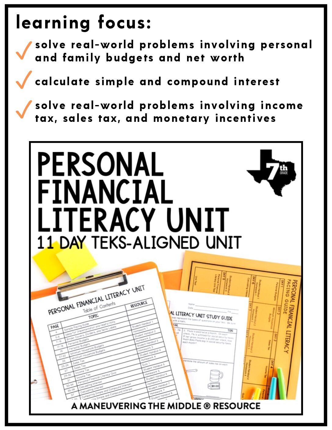 Unit Financial Literacy Worksheets Th Grade Math Teks By SexiezPicz
