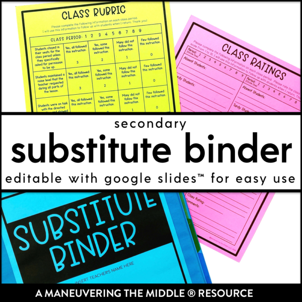 Organizing a Substitute Binder - Maneuvering the Middle