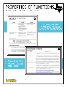 Properties of Functions Unit Algebra 1 TEKS - Maneuvering the Middle