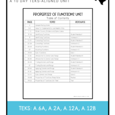 Properties of Functions Unit Algebra 1 TEKS - Maneuvering the Middle