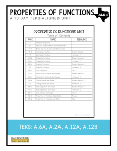 Properties of Functions Unit Algebra 1 TEKS - Maneuvering the Middle