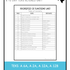 Properties of Functions Unit Algebra 1 TEKS - Maneuvering the Middle