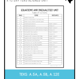Equations and Inequalities Unit Algebra 1 TEKS - Maneuvering the Middle