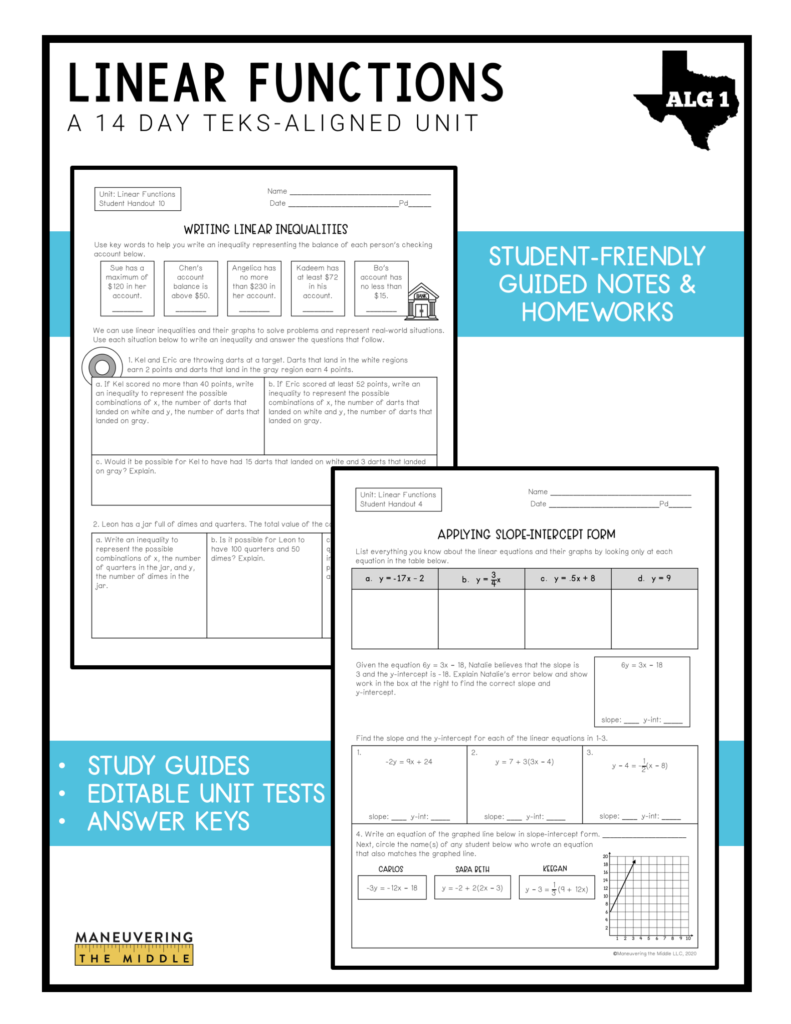 Linear Functions Unit Algebra 1 TEKS - Maneuvering the Middle