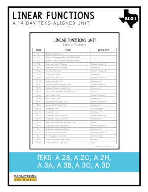 Linear Functions Unit Algebra 1 TEKS - Maneuvering the Middle
