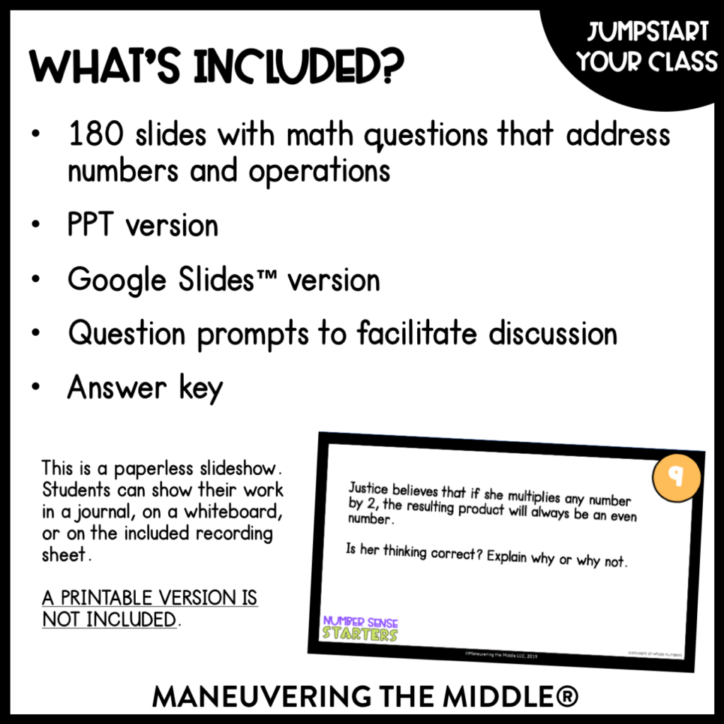 Number Sense Starters - Maneuvering the Middle
