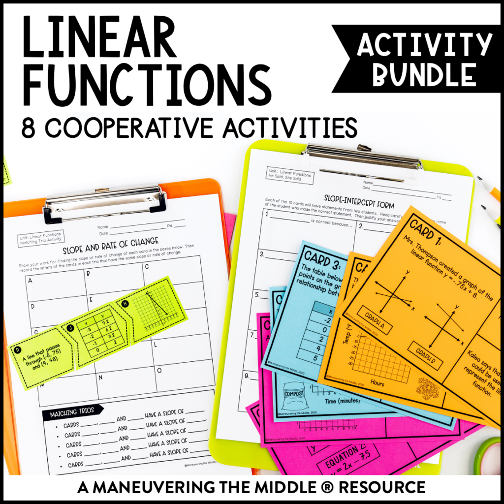 Linear Functions Activity Bundle Algebra 1 - Maneuvering the Middle