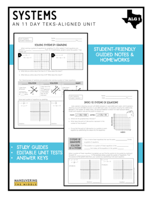 Systems Unit Algebra 1 TEKS - Maneuvering the Middle