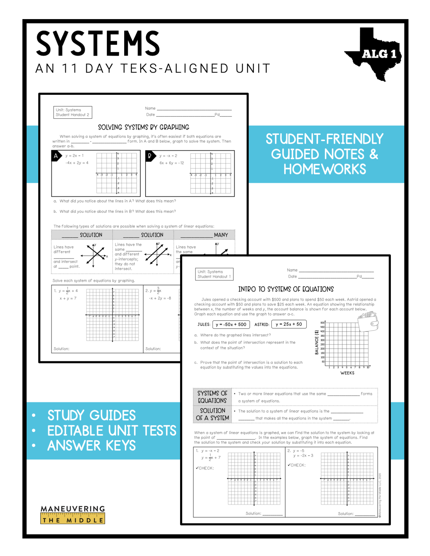 Systems Unit Algebra 1 TEKS - Maneuvering the Middle