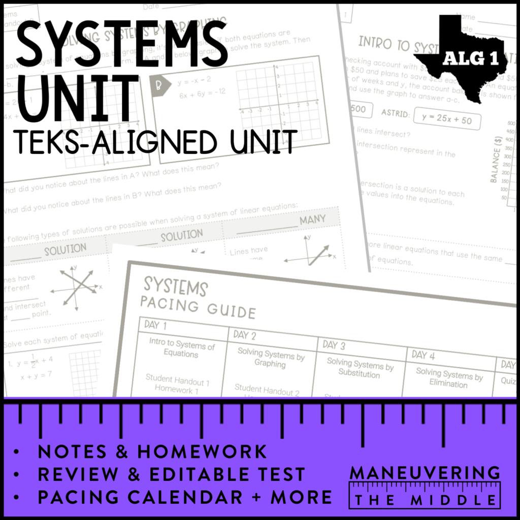 Systems Unit Algebra 1 TEKS - Maneuvering the Middle