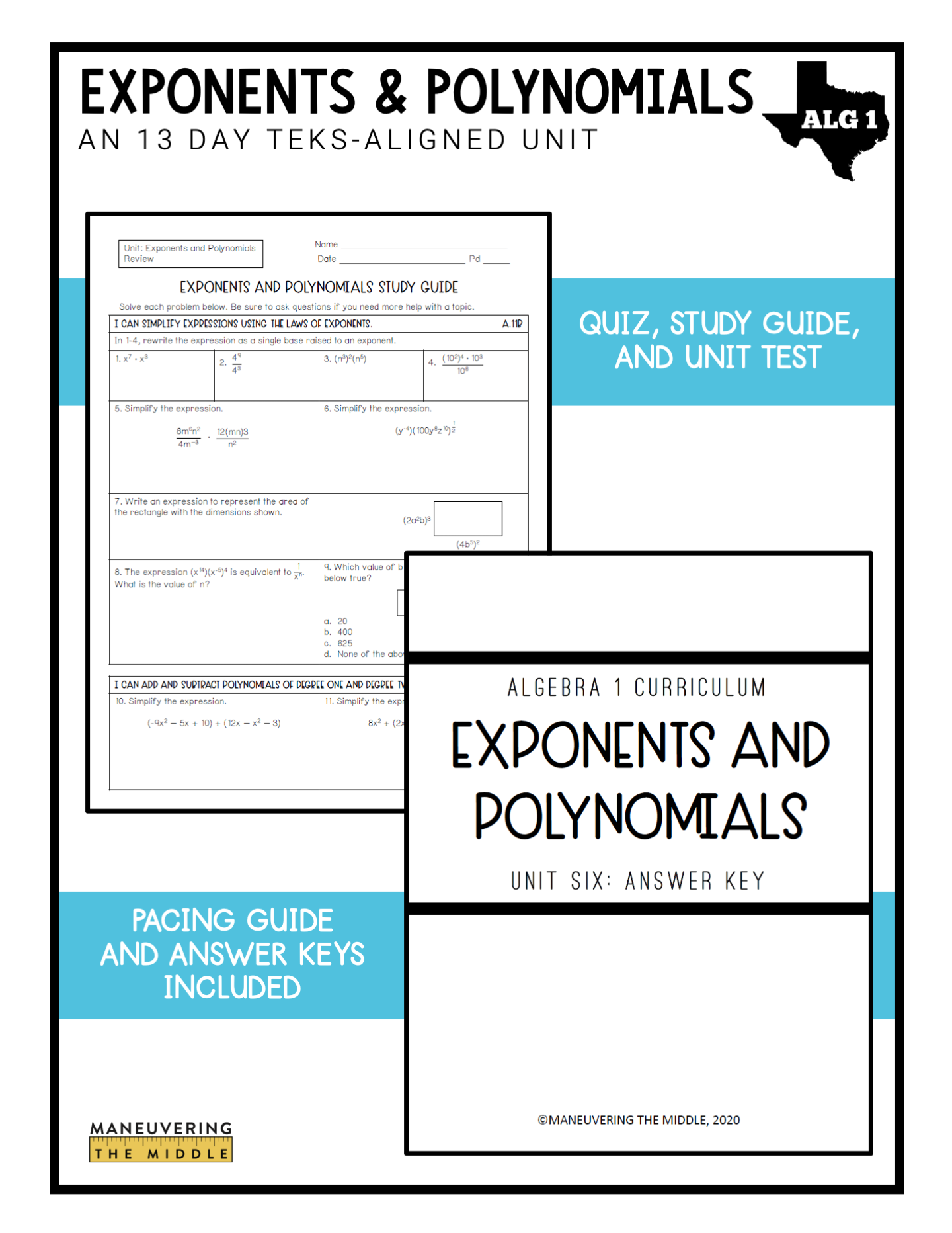 Exponents and Polynomials Unit Algebra 1 TEKS - Maneuvering the Middle