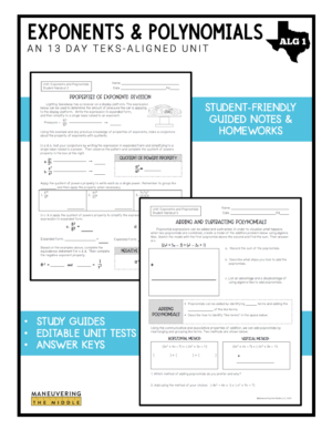 Exponents and Polynomials Unit Algebra 1 TEKS - Maneuvering the Middle