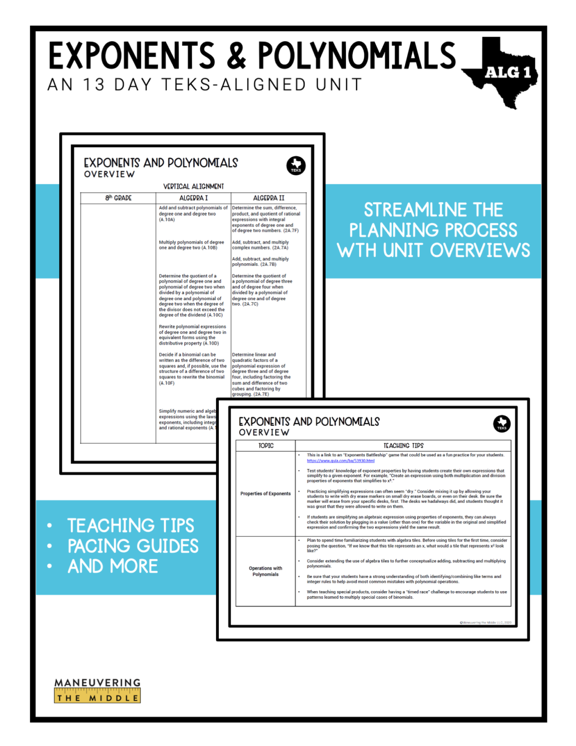Exponents and Polynomials Unit Algebra 1 TEKS - Maneuvering the Middle
