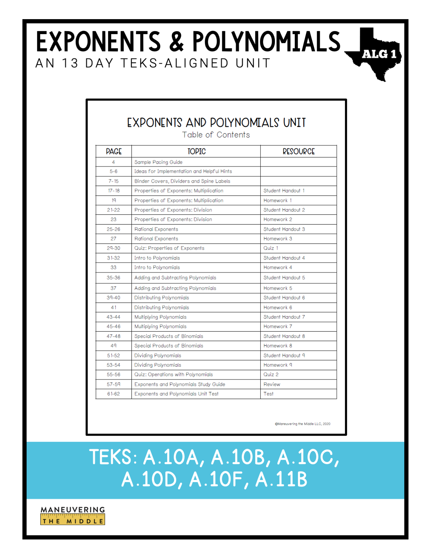 Exponents and Polynomials Unit Algebra 1 TEKS - Maneuvering the Middle