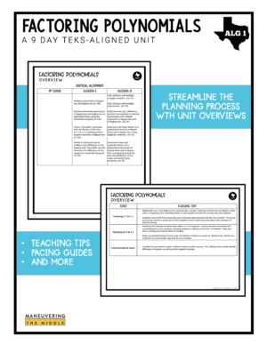 Factoring Polynomials Unit Algebra 1 TEKS - Maneuvering the Middle