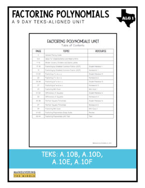 Factoring Polynomials Unit Algebra 1 TEKS - Maneuvering the Middle