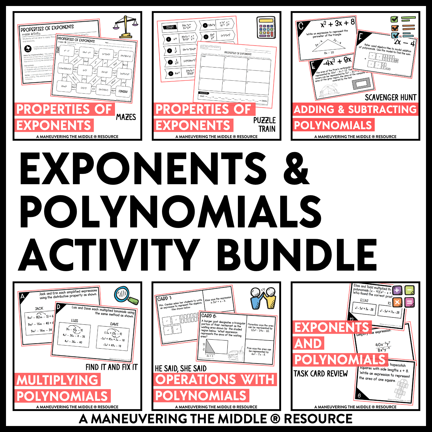 Exponents And Polynomials Activity Bundle Algebra 1 TEKS Maneuvering