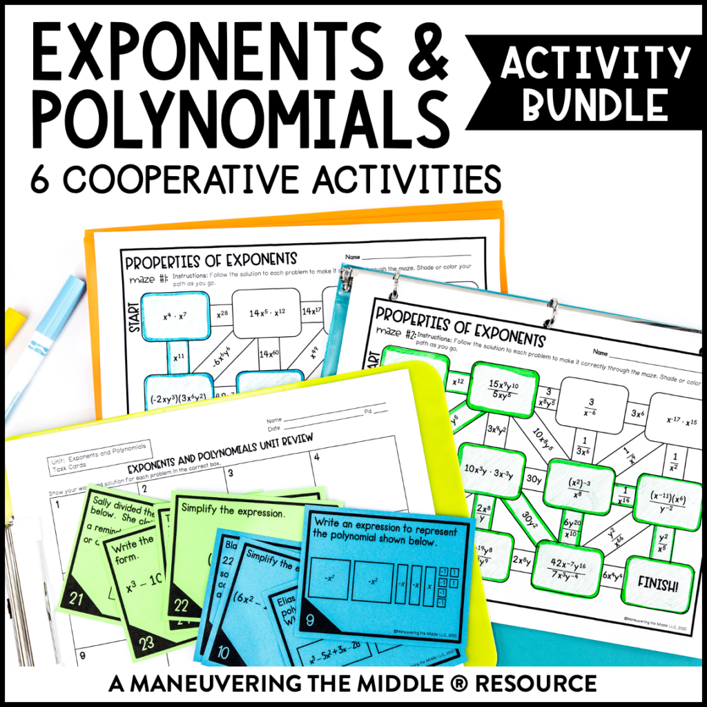 Exponents and Polynomials Activity Bundle Algebra 1 - Maneuvering the ...
