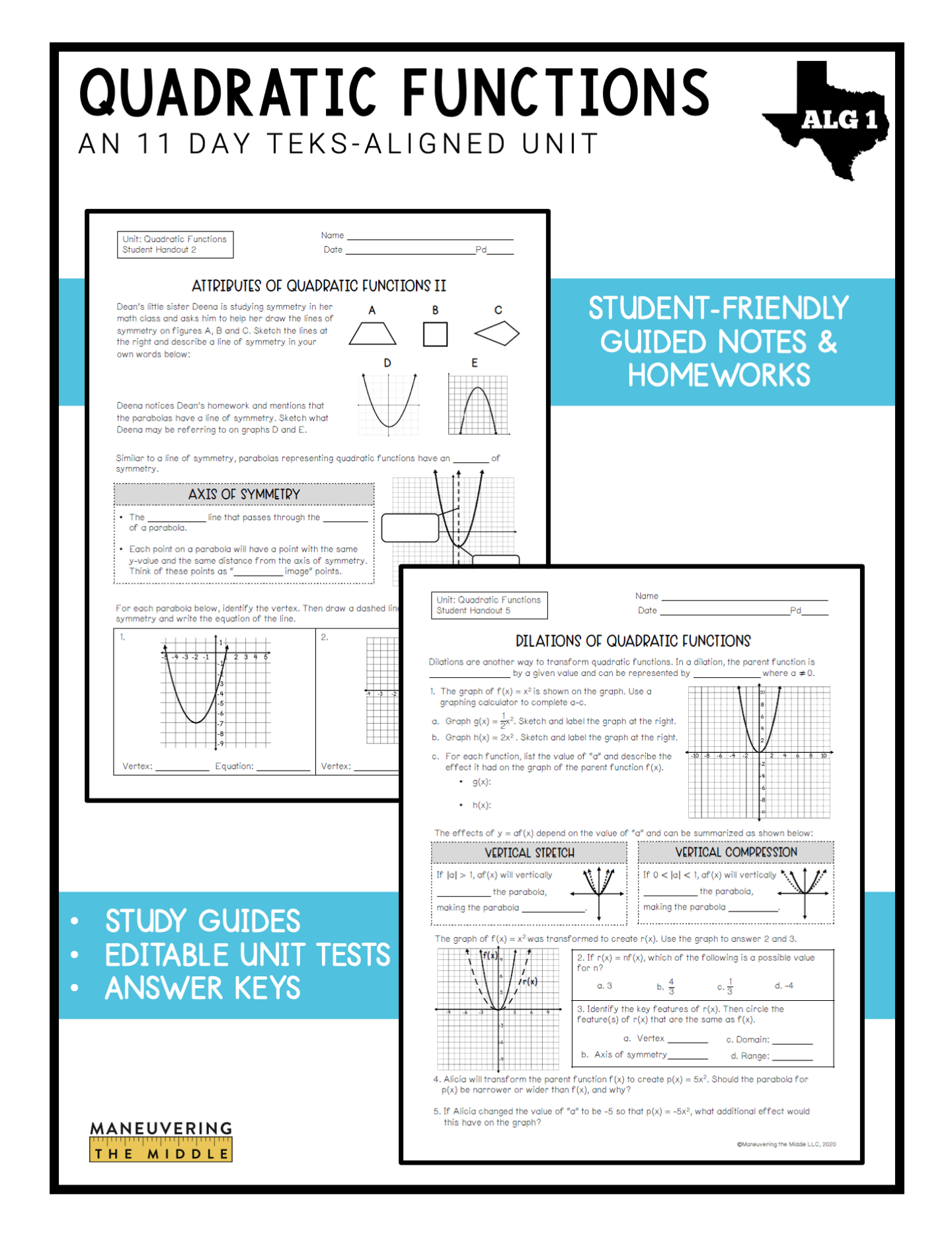 Quadratic Functions Unit Algebra 1 TEKS - Maneuvering the Middle