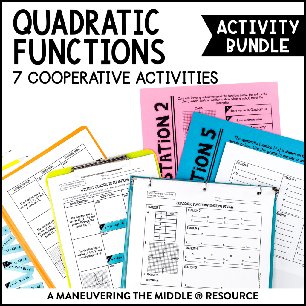 Quadratic Functions Activity Bundle Algebra 1 - Maneuvering the Middle