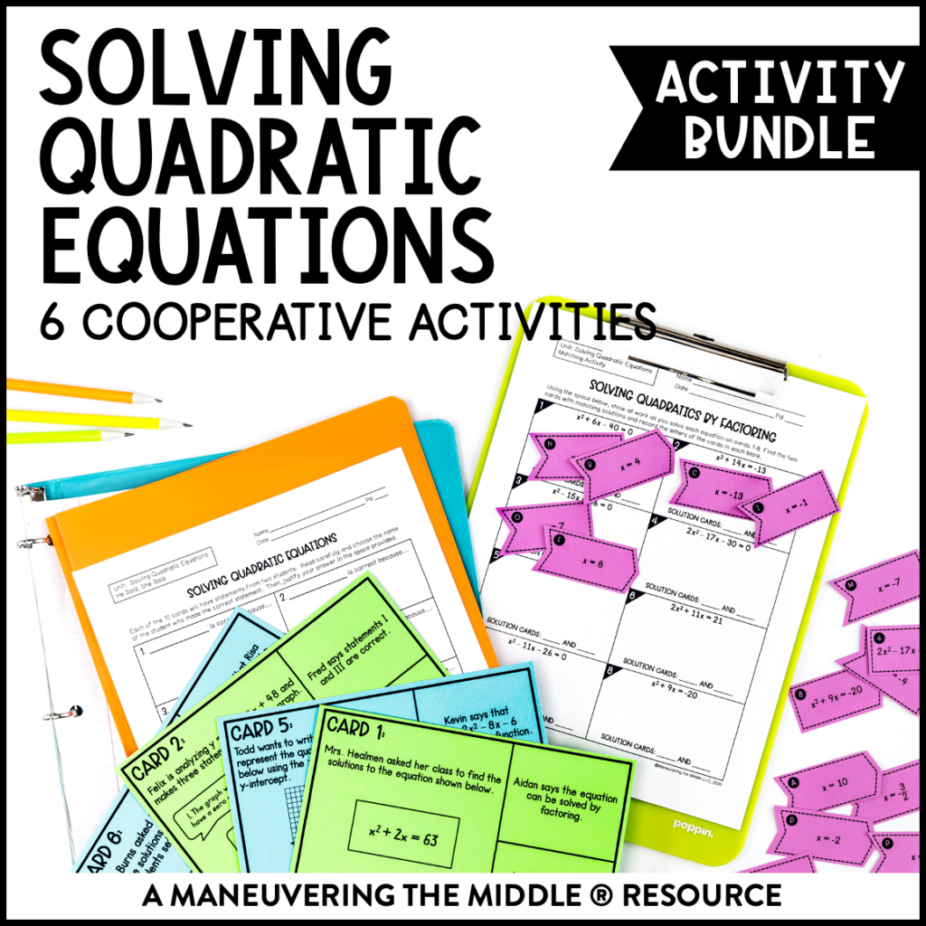 Solving Quadratic Equations Activity Bundle Algebra 1 - Maneuvering the ...