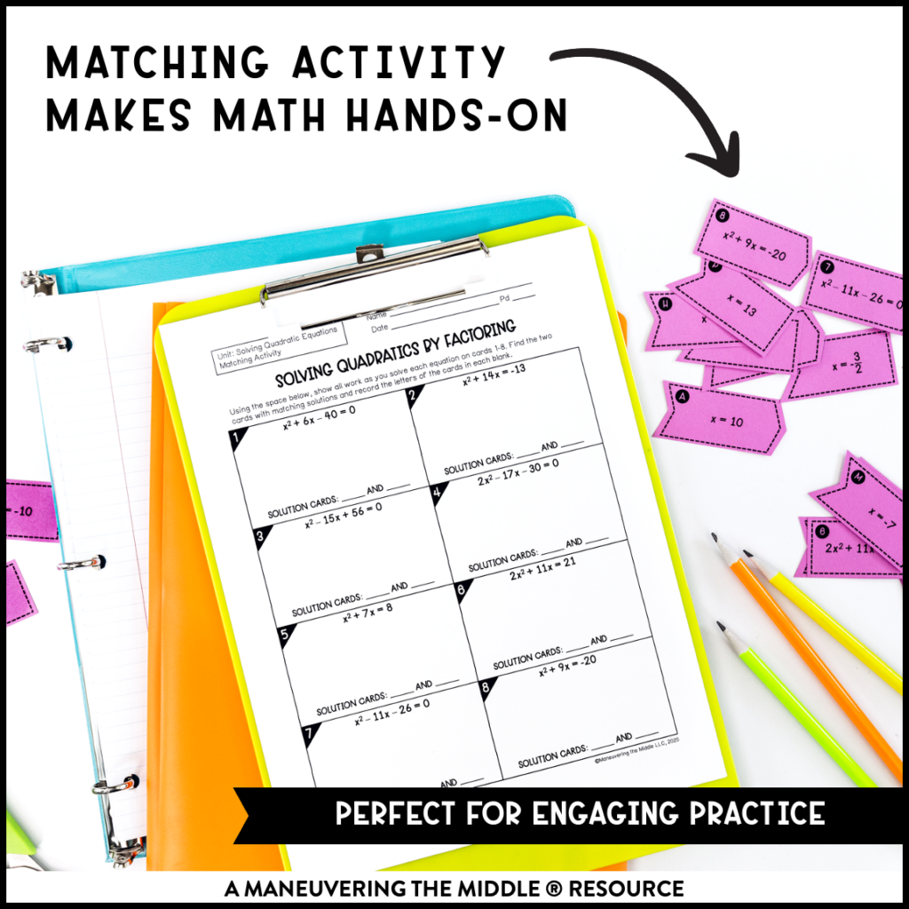 Solving Quadratic Equations Activity Bundle Algebra 1 - Maneuvering the ...