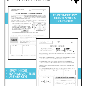 Solving Quadratic Equations Unit Algebra 1 TEKS - Maneuvering the Middle