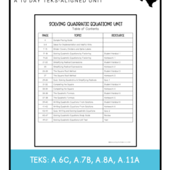 Solving Quadratic Equations Unit Algebra 1 TEKS - Maneuvering the Middle