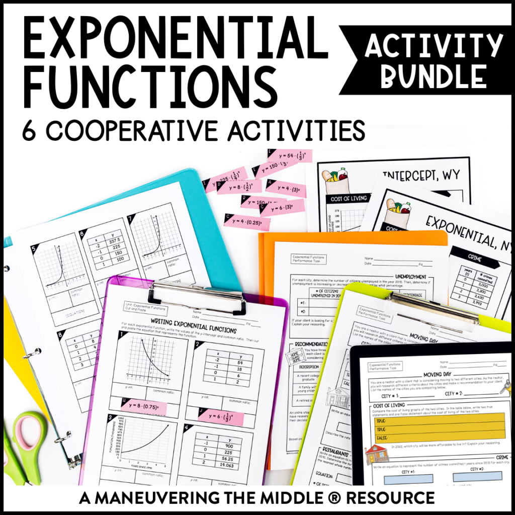 Exponential Functions Activity Bundle Algebra 1 - Maneuvering the Middle