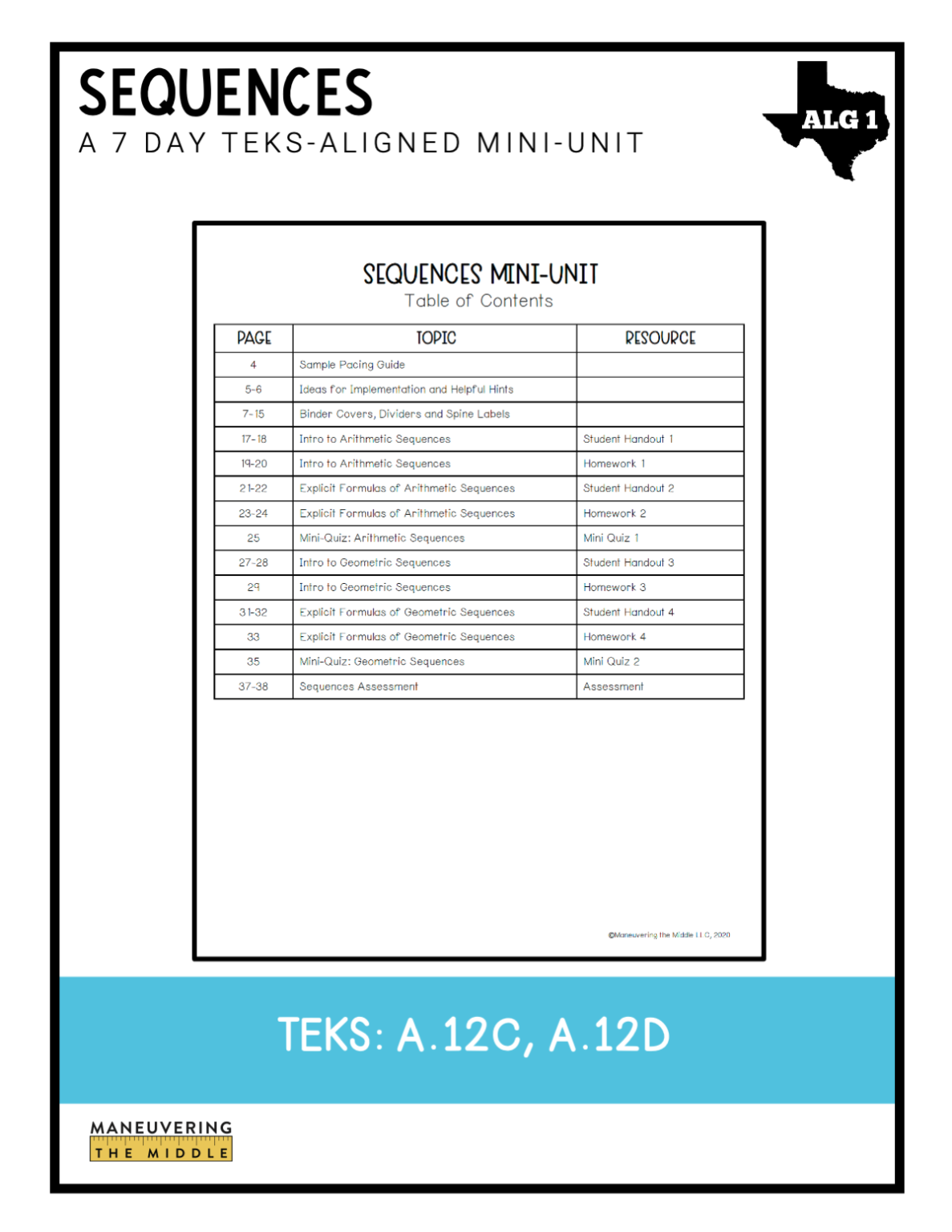 Sequences Mini-Unit Algebra 1 TEKS - Maneuvering the Middle