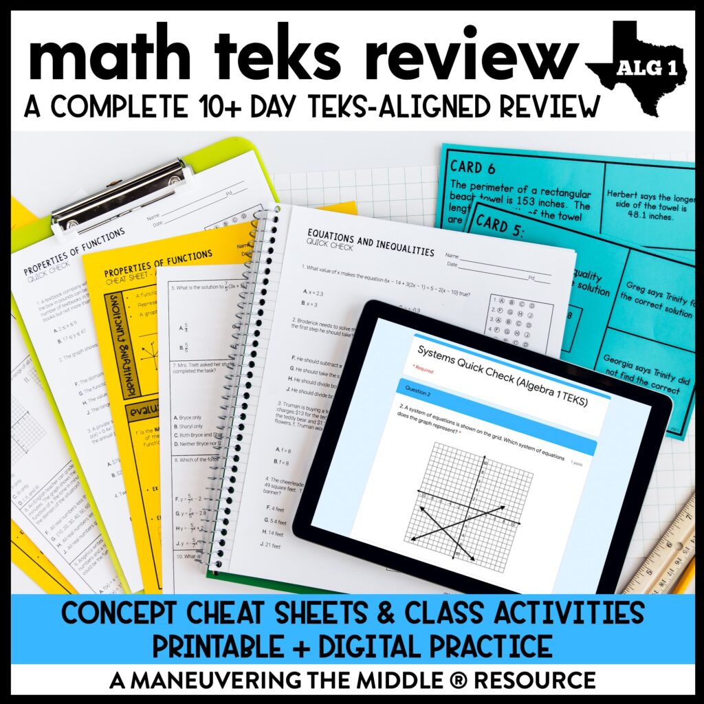 Algebra 1 Review and Test Prep TEKS - Maneuvering the Middle