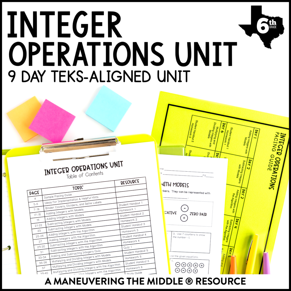 Integer Operations Unit 6th Grade TEKS - Maneuvering the Middle