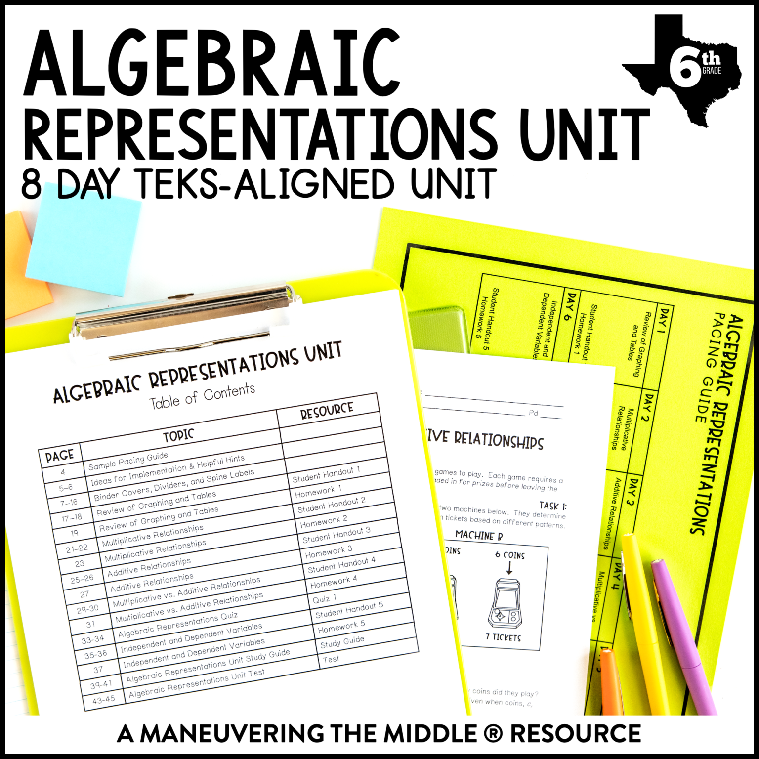 Algebraic Representations Unit 6th Grade TEKS - Maneuvering the Middle