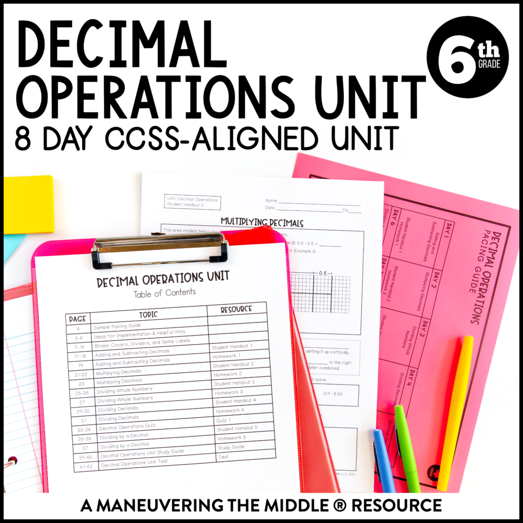 Decimal Operations Unit 6th Grade CCSS - Maneuvering the Middle