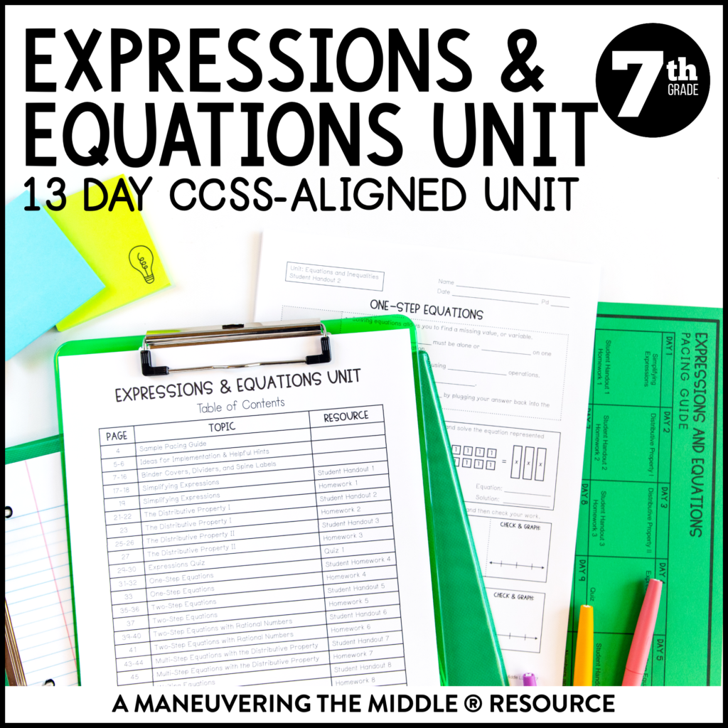 Expressions and Equations Unit 7th Grade CCSS - Maneuvering the Middle