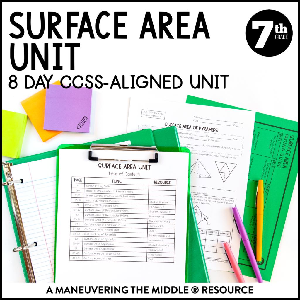 Surface Area Unit 7th Grade CCSS - Maneuvering the Middle