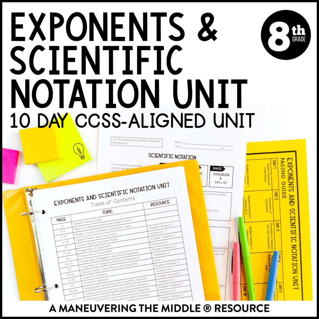 Exponents And Scientific Notation Unit 8th Grade Ccss Maneuvering The