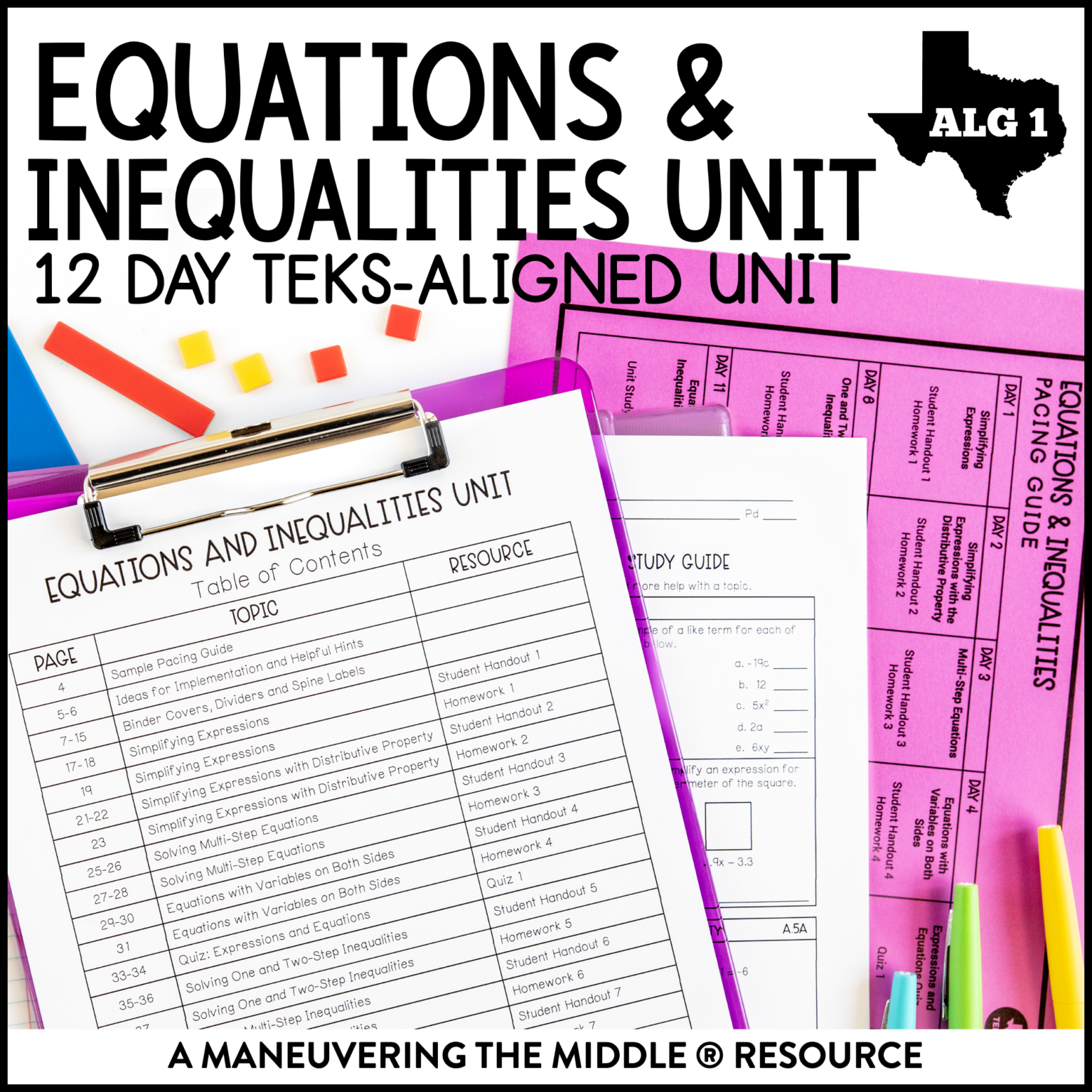 Equations and Inequalities Unit Algebra 1 TEKS - Maneuvering the Middle
