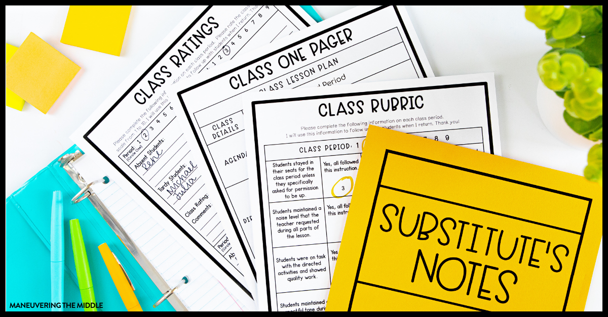 Organizing a Substitute Binder - Maneuvering the Middle