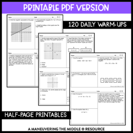 Math Warm-Ups Algebra 1 CCSS - Maneuvering the Middle