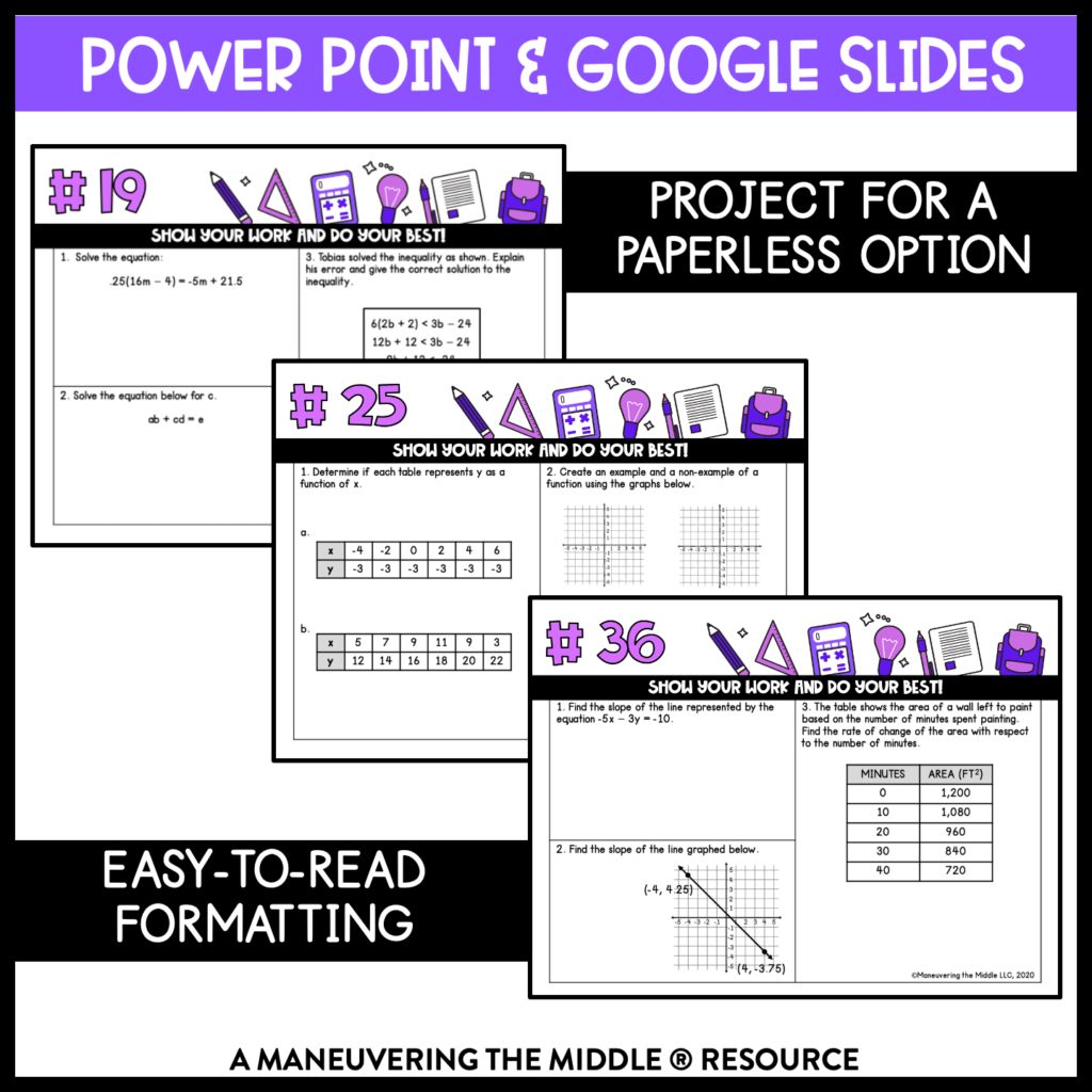 Math Warm-Ups Algebra 1 CCSS - Maneuvering the Middle