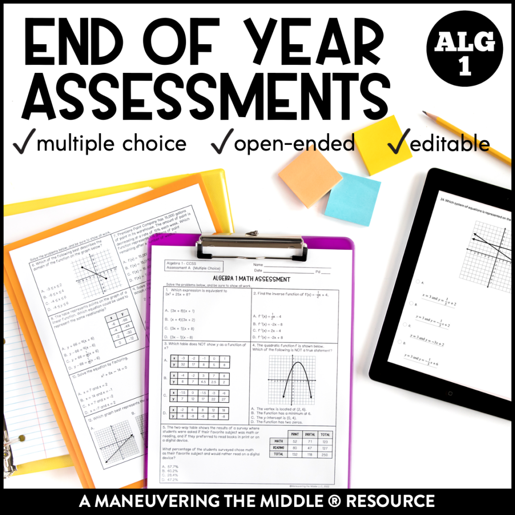 Year-End Assessments Algebra 1 CCSS - Maneuvering the Middle