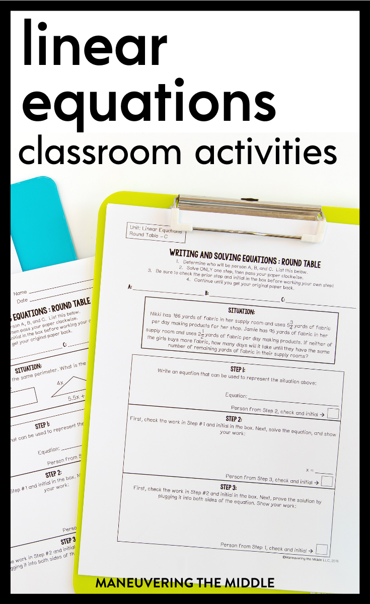 Linear Equations Activity Ideas - Maneuvering the Middle