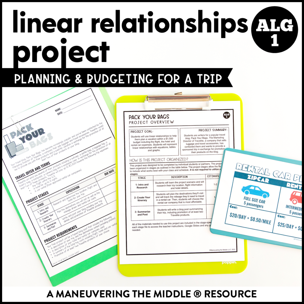 Linear Relationships Algebra 1 Project - Maneuvering the Middle Linear Relationships Algebra 1 Project - Maneuvering the Middle