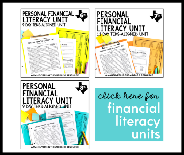 Personal Financial Literacy Activities for Middle School - Maneuvering ...